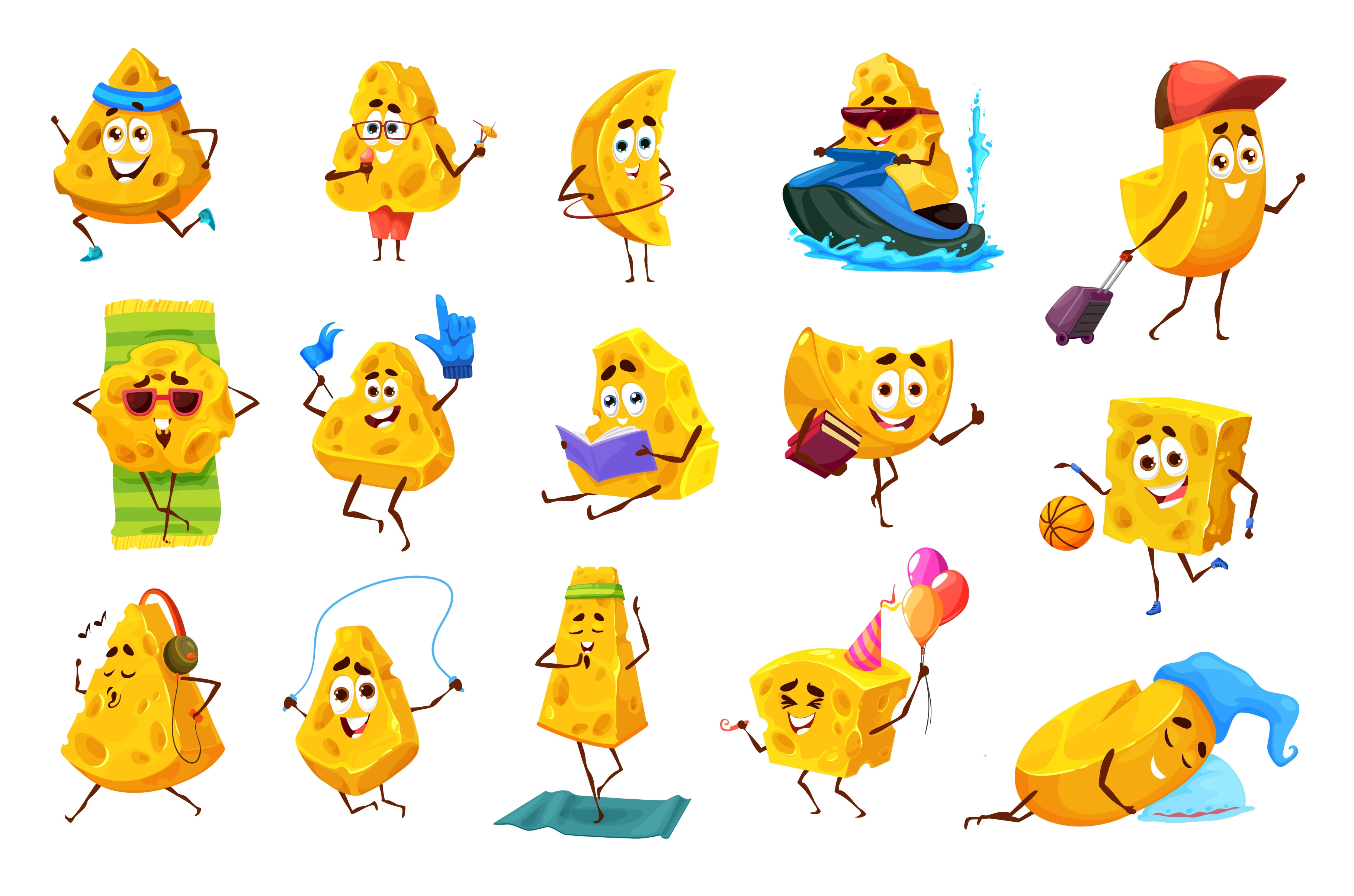 Cartoon cheese characters, an Education Illustration by Vector Tradition