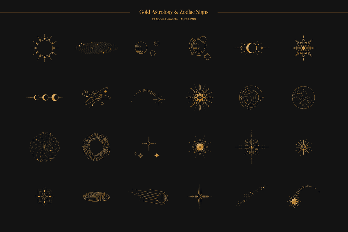 Gold Astrology & Zodiac Signs, an Object Illustration by Promo Graphics