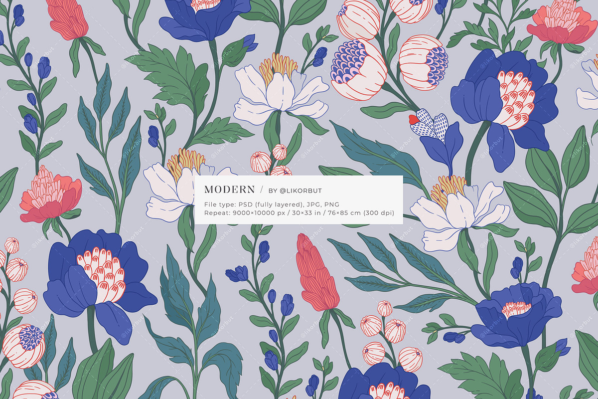 Modern Botanical Pattern and Plants, a Pattern Graphic by likorbut