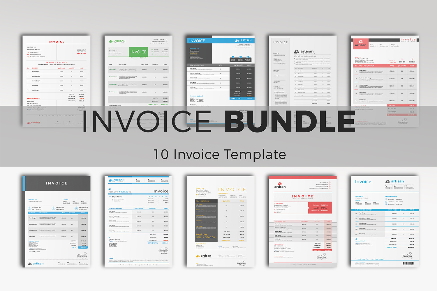 Invoice Bundle, a Stationery Template by artisanHR