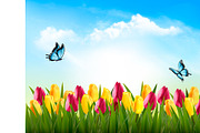 Nature background with green grass,, an Illustration by ecco