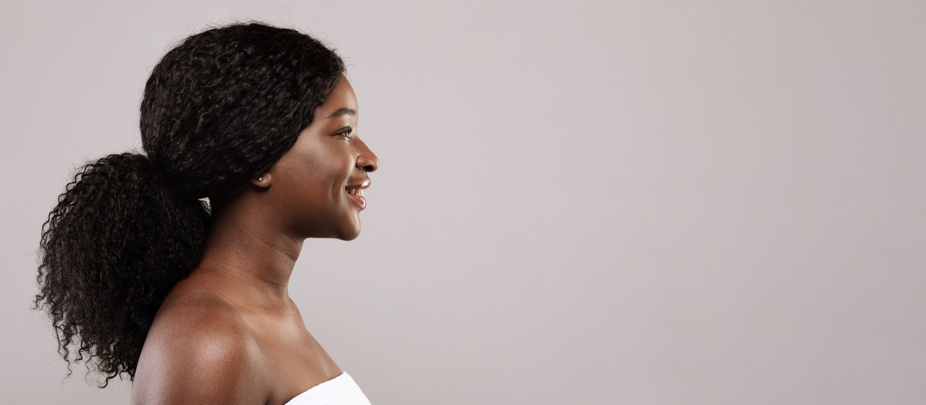 Beauty Care. Side View Portraif Of Pretty Black Lady With Smooth Skin ...