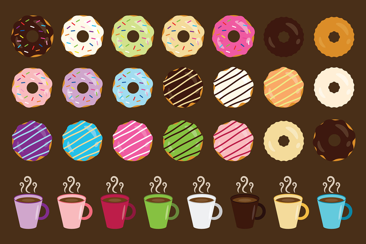 Donuts & Coffee Clip Art Set, a Food Illustration by Running With Foxes