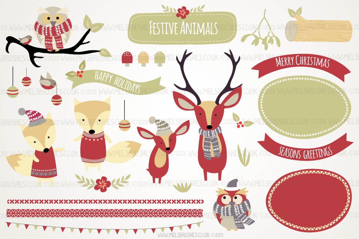 Festive Animals, a Seasonal Illustration by Mels Brushes