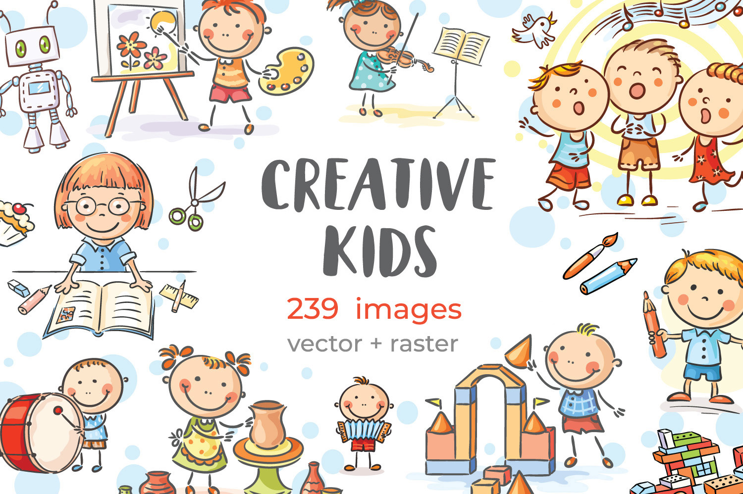 Creative doodle cartoon kids bundle, an Illustration by Bubert Art