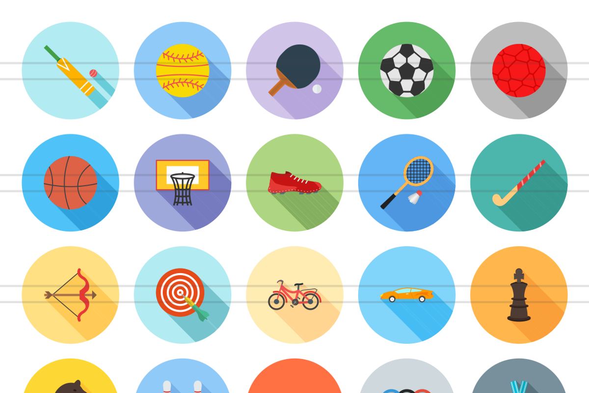 50 Sports Flat Long Shadow Icons, an Outline Icon by IconBunny ...
