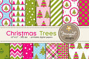 Christmas Trees Digital Papers, a Pattern Graphic by JennyL Designs