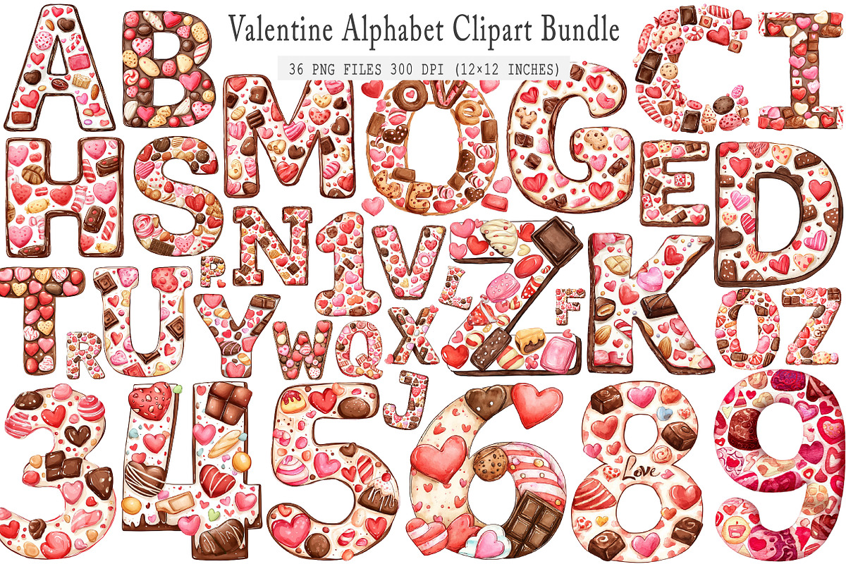Valentine Chocolate Alphabet Clipart, an Illustration by SinaCreation