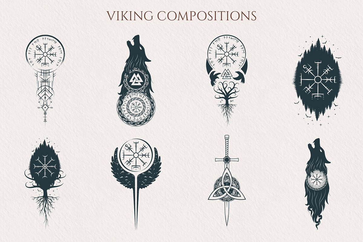 Hand drawn Viking Runes & Symbols Set.