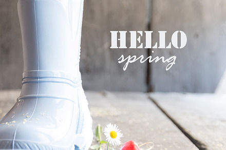 Hello spring idea daisy and boots on a vintage table featuring spring ...