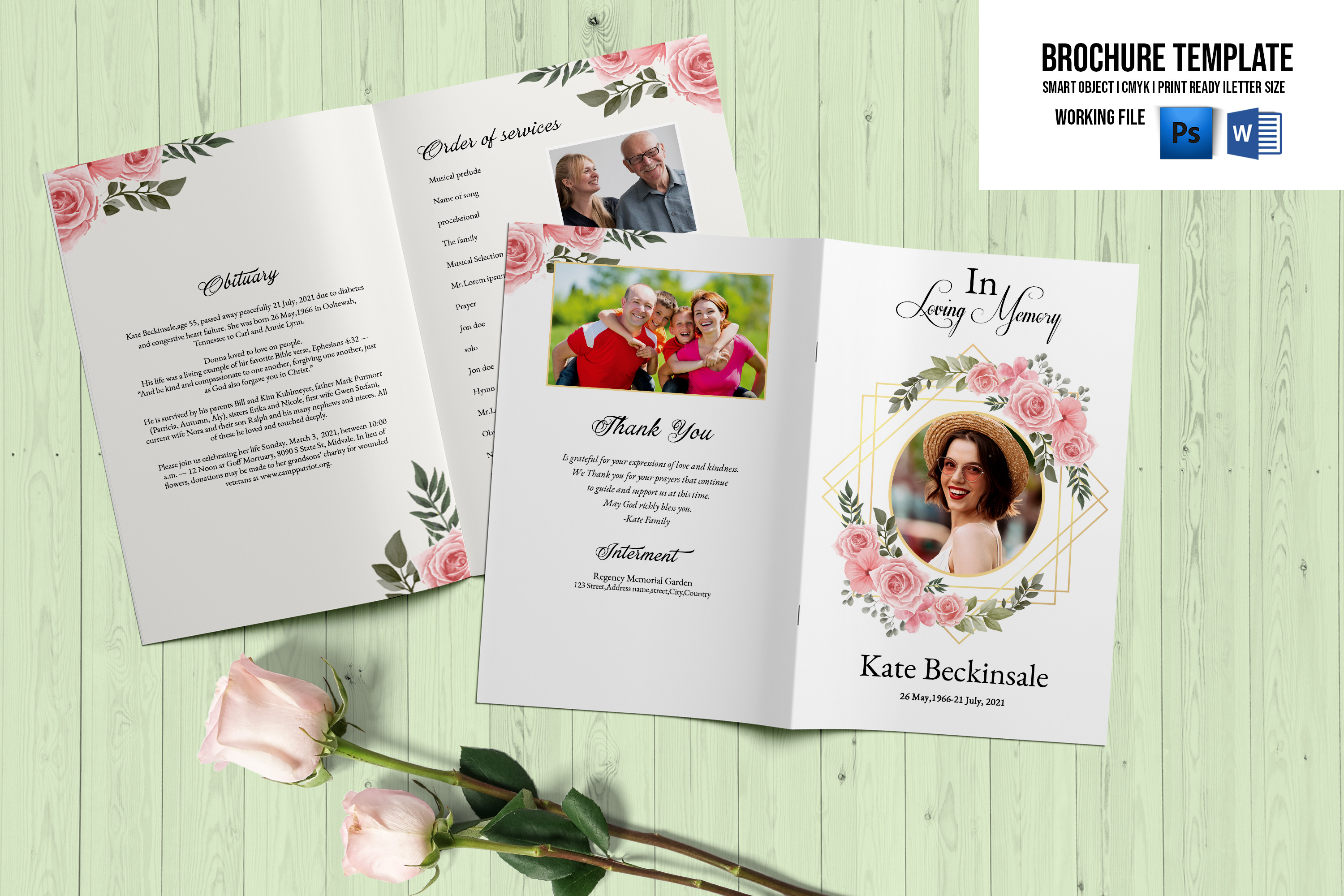 Printable Floral Funeral Template, a Brochure Template by Template Shop