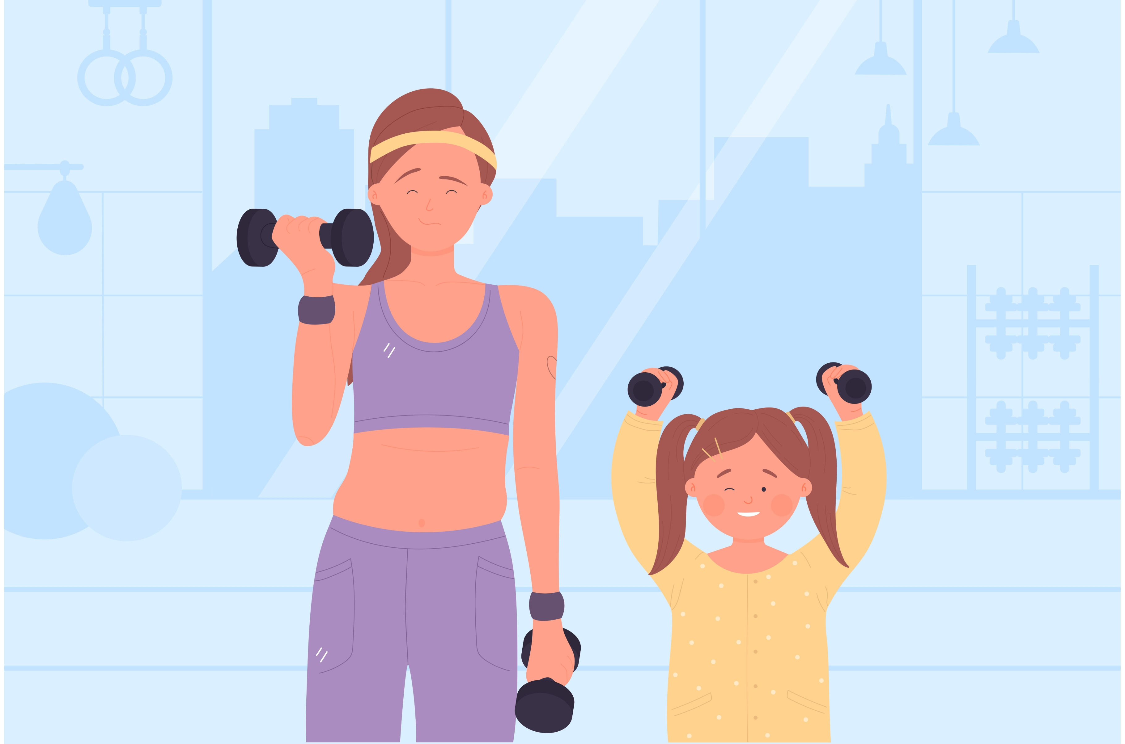 Active mom and daughter workout, a Healthcare Illustration by Flashvector