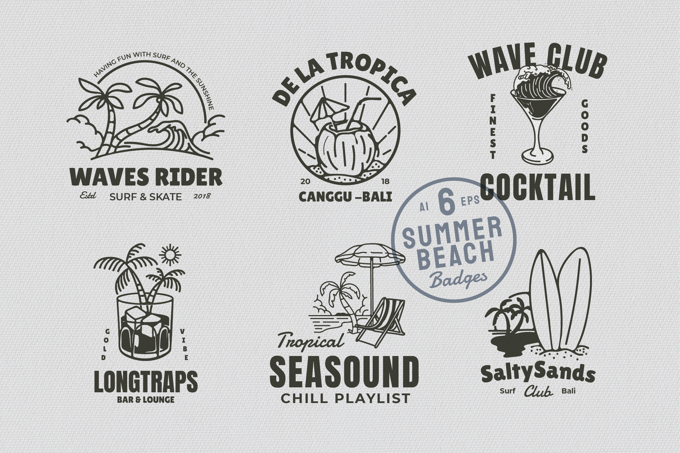 6 Summer Beach Cocktail Badges, a Branding & Logo Template by Dordar.Lab