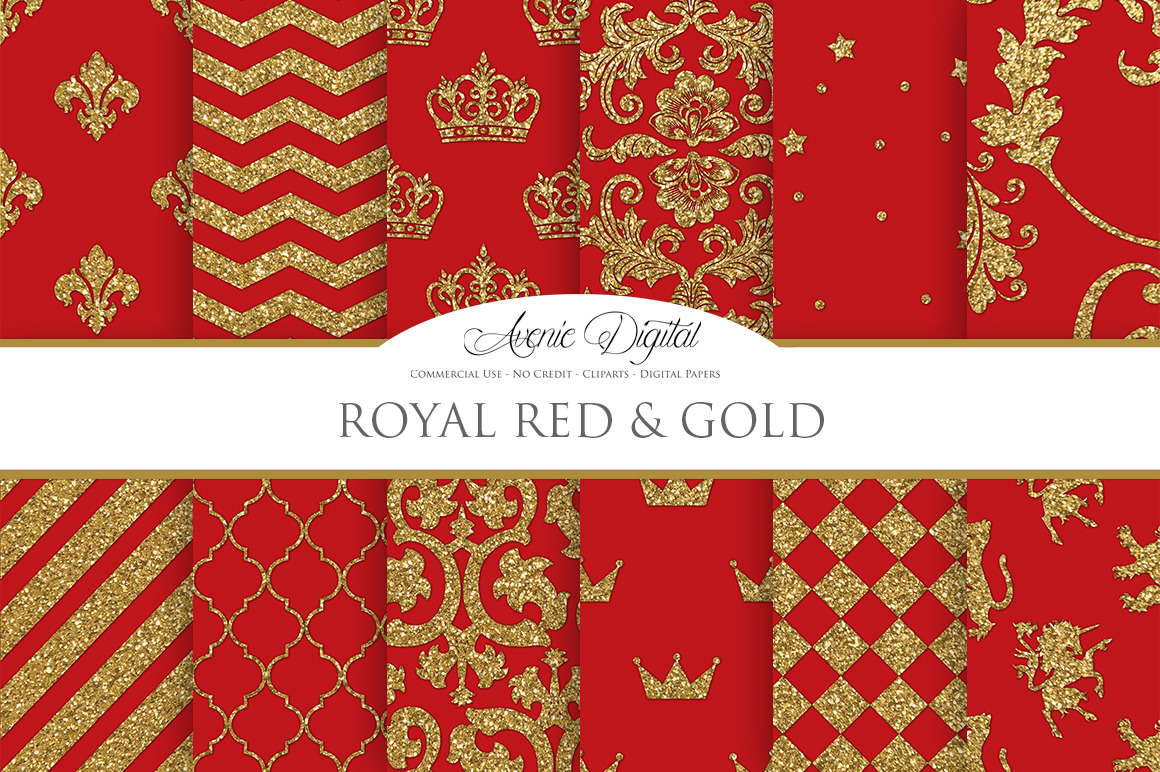 Royal Red and Gold Digital Papers, a Pattern Graphic by Avenie Digital