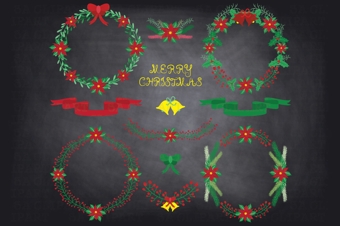 Chalkboard Christmas Floral Clipart, an Illustration by SA ClipArt