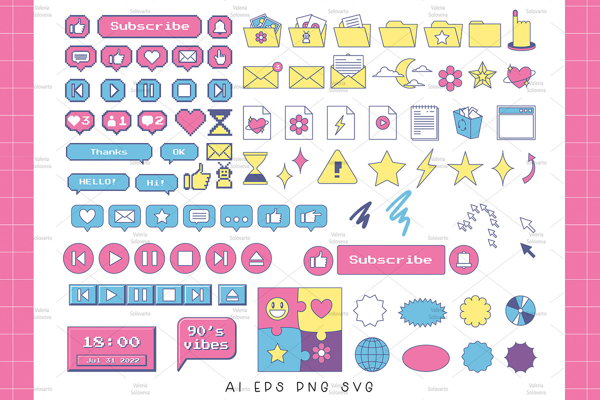 Retro windows user interface icon set | Creative Market