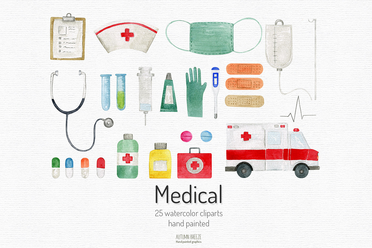 Watercolor Medical Clipart, a Healthcare Illustration by Autumn Breeze