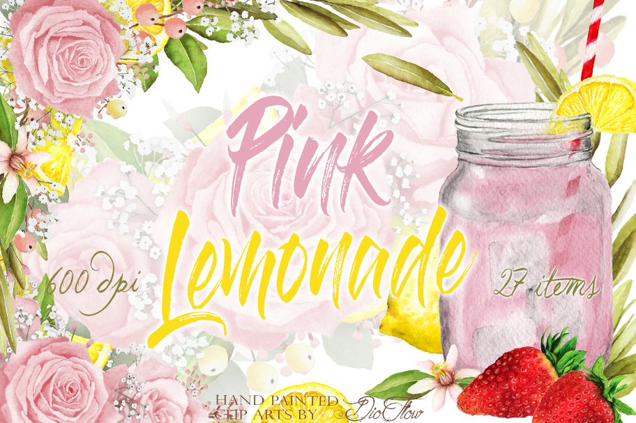 Pink Lemonade Clip Art, a Decorative Illustration by DioFlow