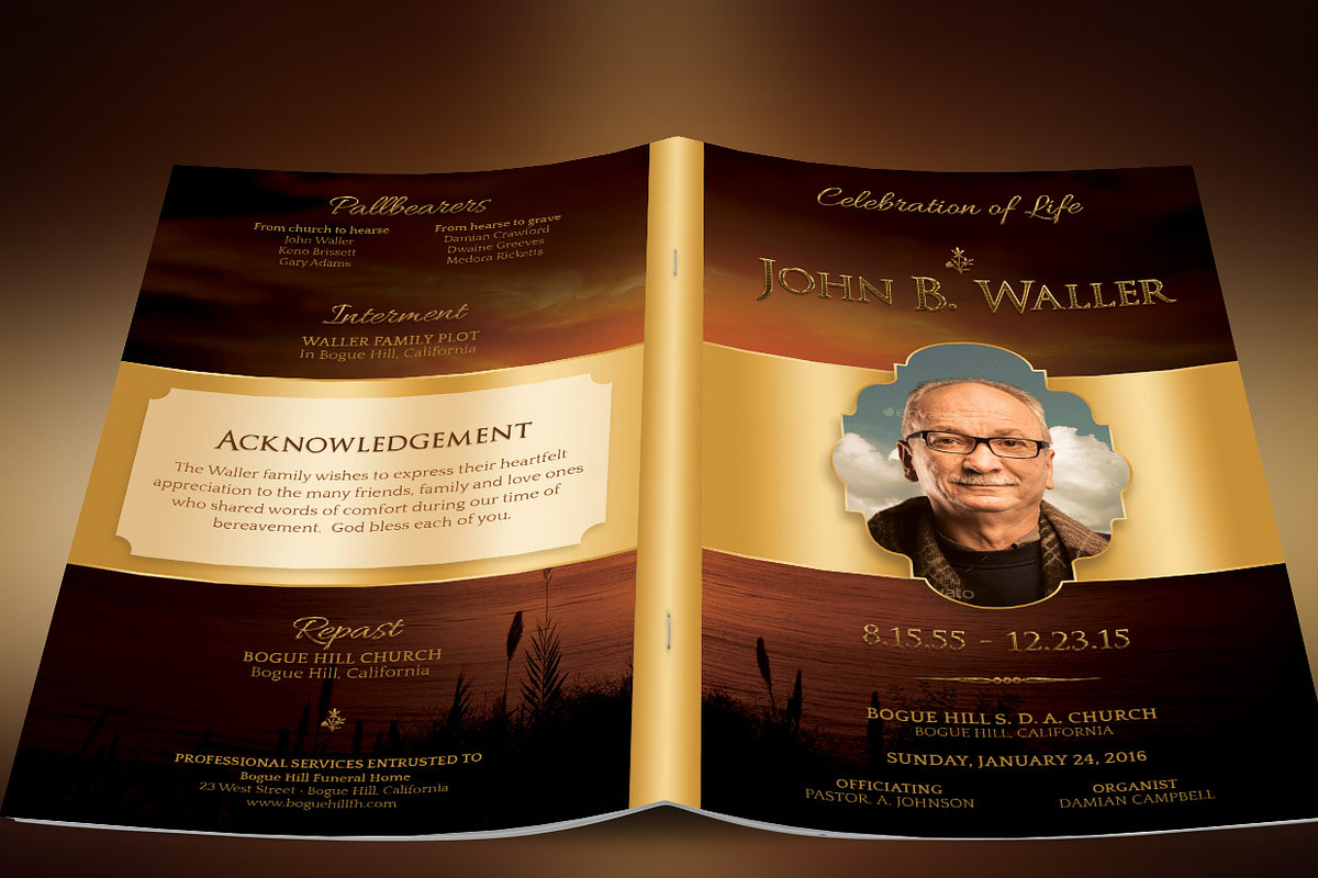 Sunset Funeral Program Photoshop, a Templates & Theme by Godserv Designs