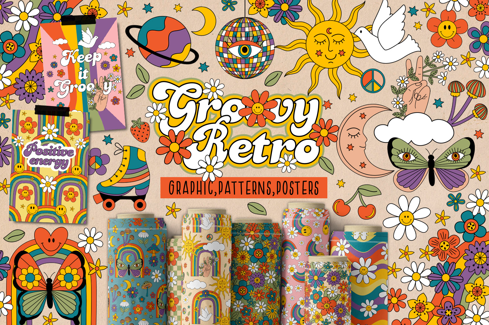 Groovy retro graphic collection