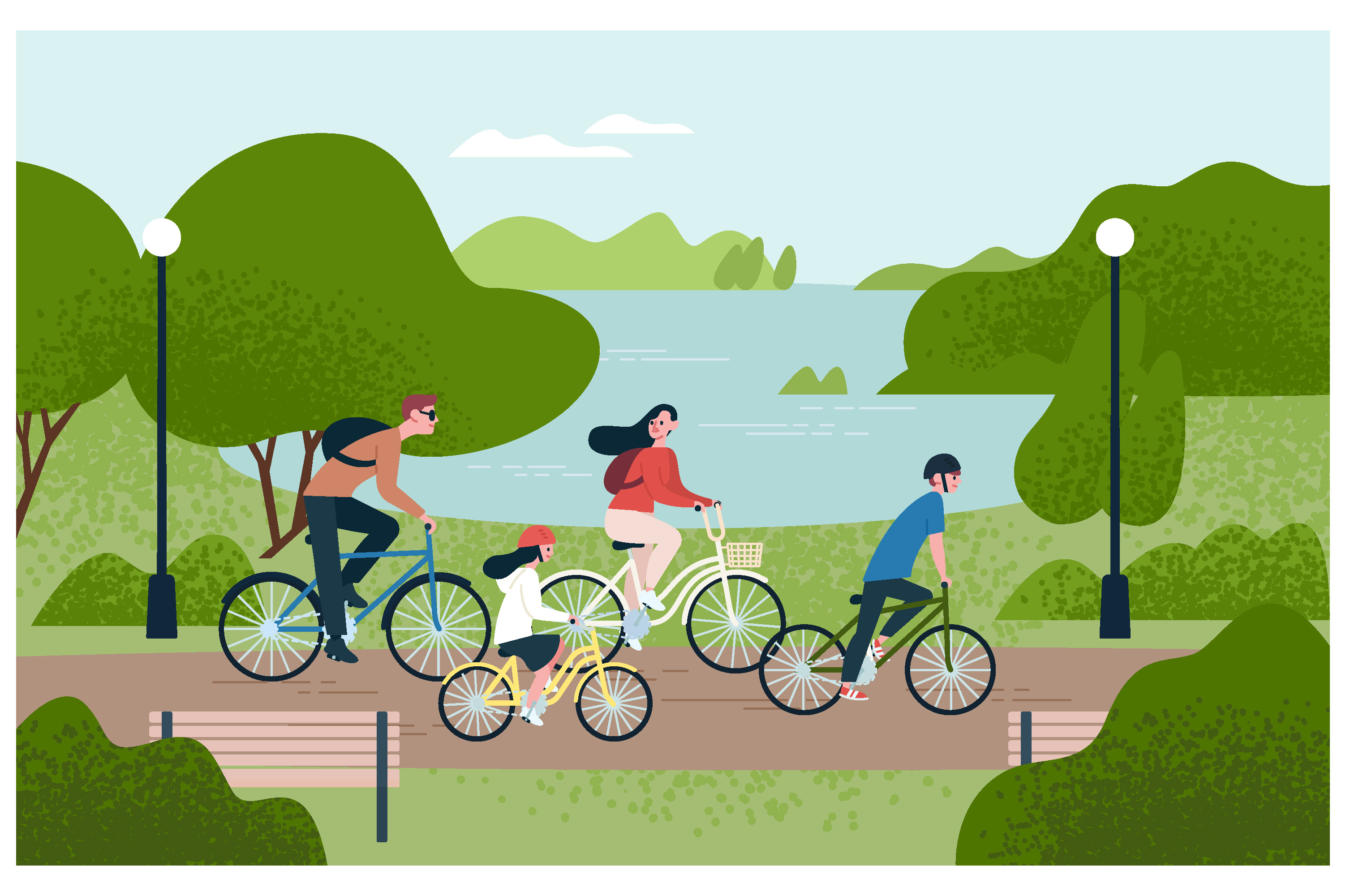 Family cycling in the park, a Person Illustration by Good Studio