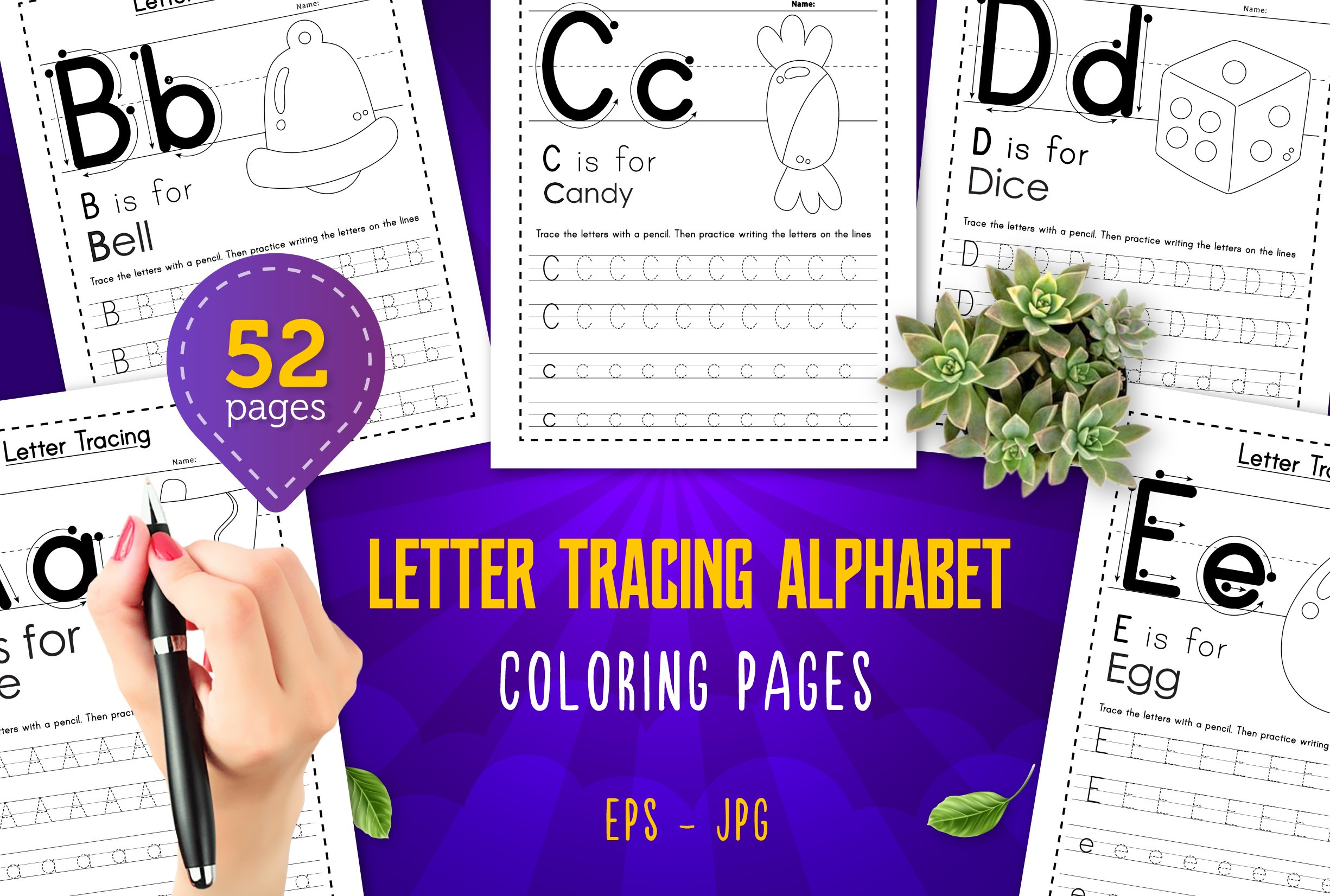 52 Tracing Alphabet Vector Coloring, an Education Illustration by Blue ...