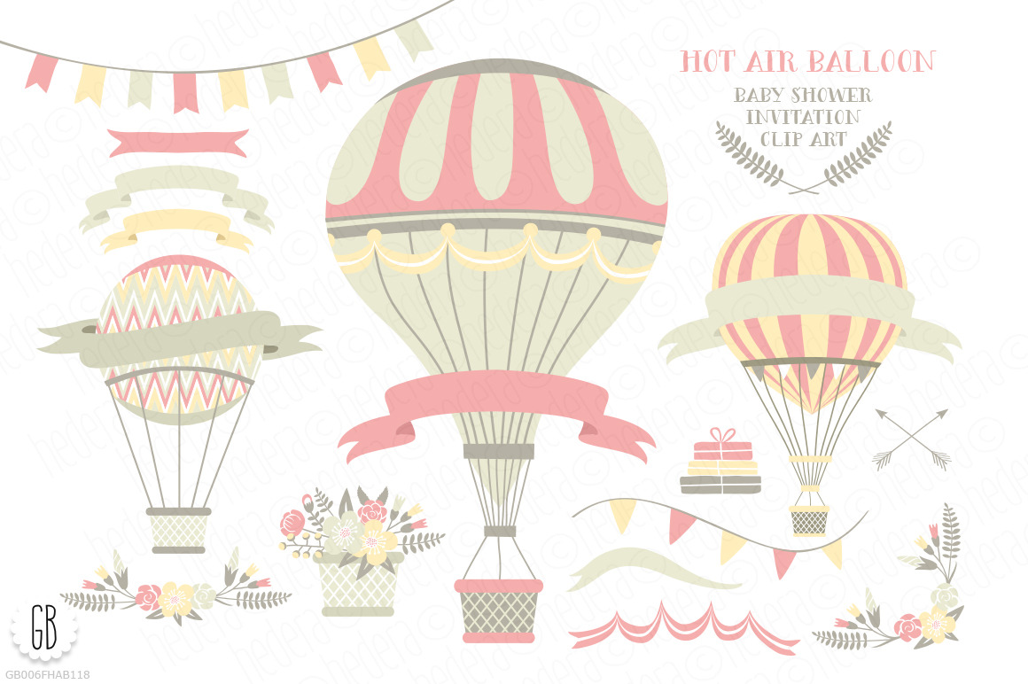 Pink hot air balloons clip art, an Illustration by GrafikBoutique