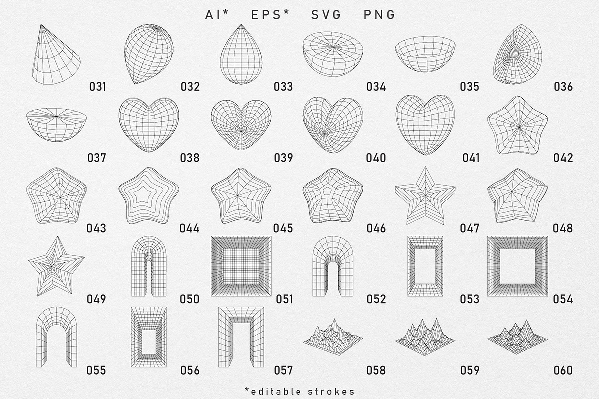 3D Wireframe vector shapes set | Creative Market