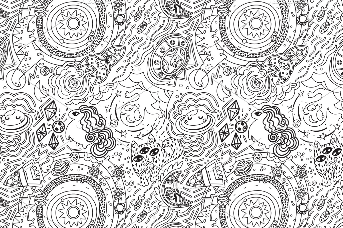 32 Fantasy Coloring Pages, a Pattern Graphic by PenguinHouse