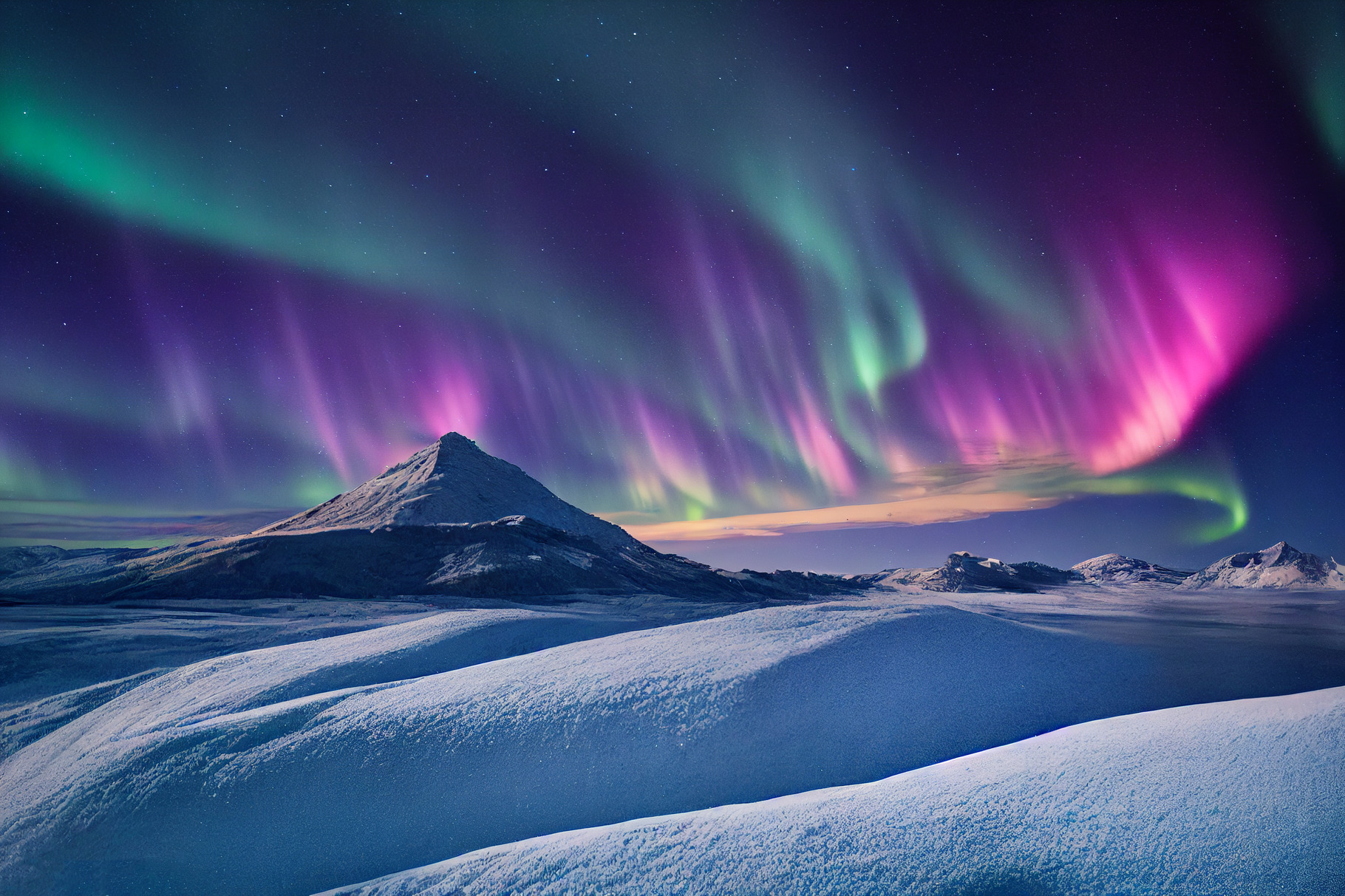 Northern Lights over snowy mountains, a Nature Photo by Kolosjoki