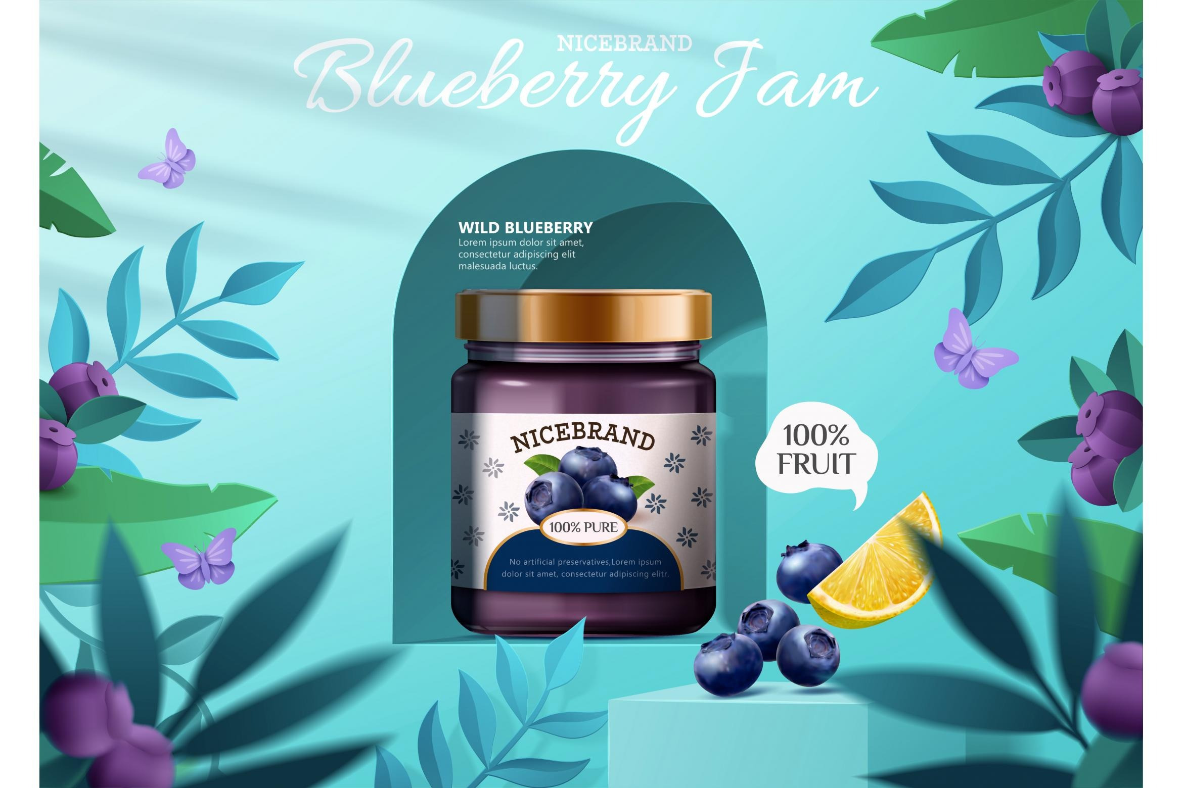Blueberry jam ad banner, a Food Illustration by TotallypicRF