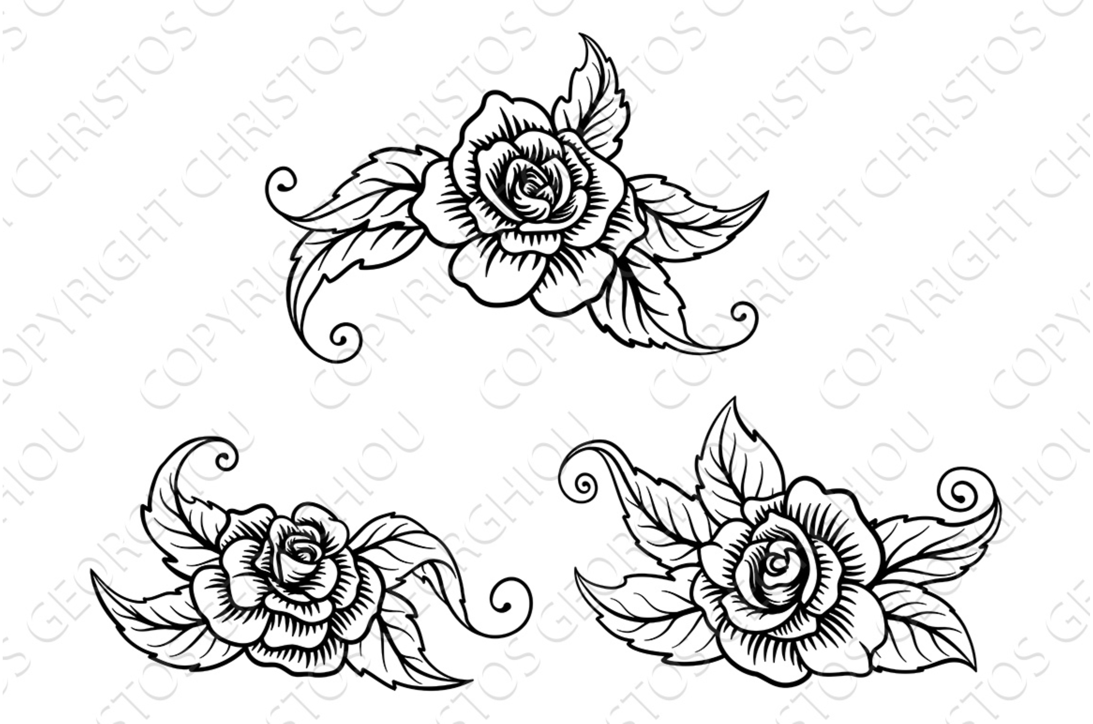 Roses Rose Tattoo Engraved Woodcut, a Decorative Illustration by ...