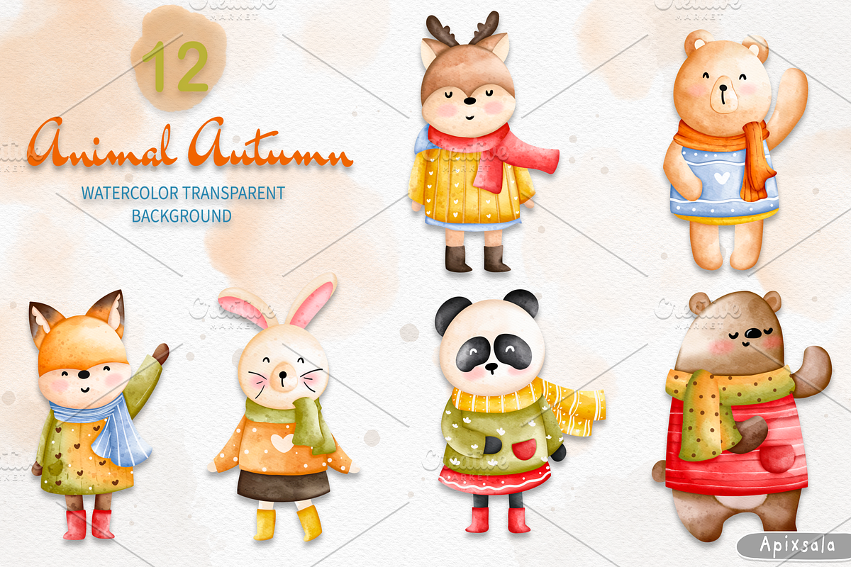 Autumn Animal Clipart, Fall Clipart, an Animal Illustration by Apixsala