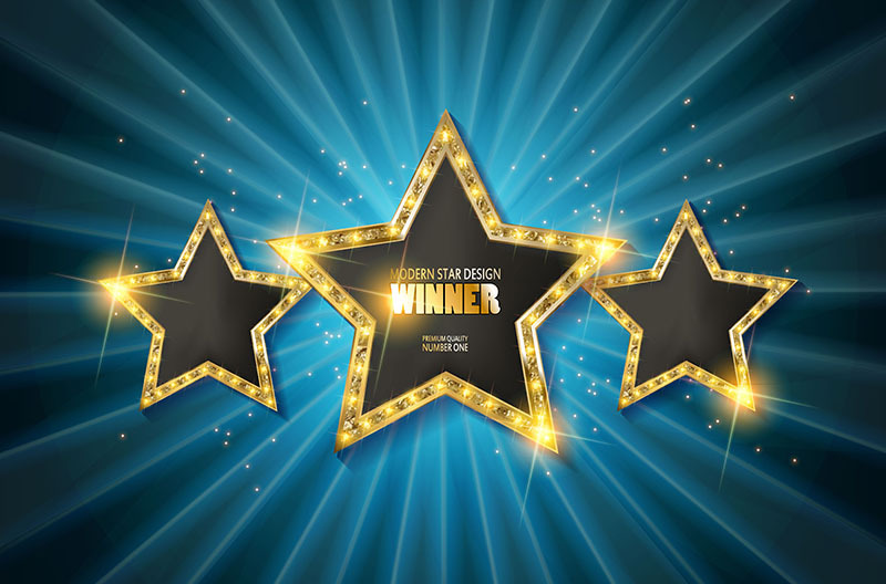 Winner. Three gold stars., a Background Graphic by Aromeo