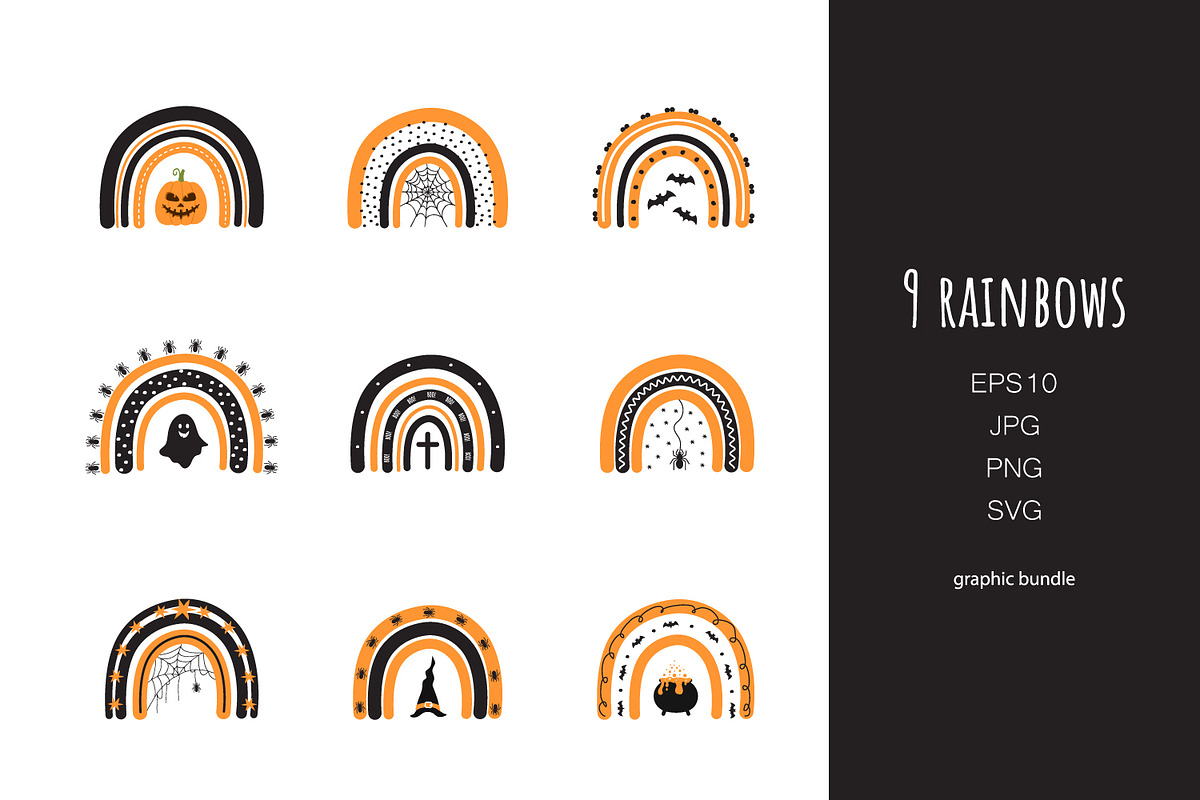 Halloween rainbows clipart, an Object Graphic by KeronnArt
