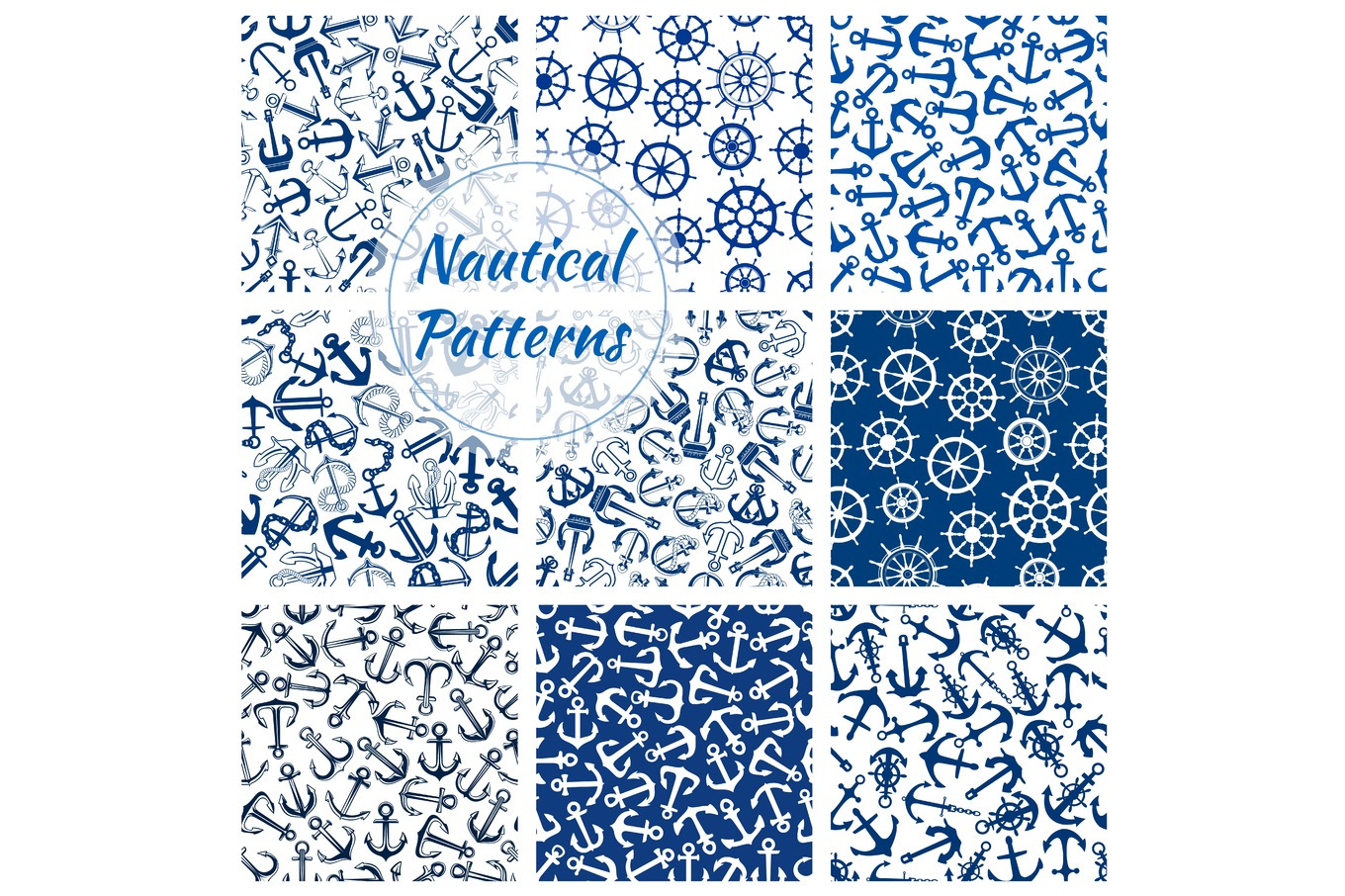 Nautical helm and anchor seamless pattern set, a Pattern Graphic by ...