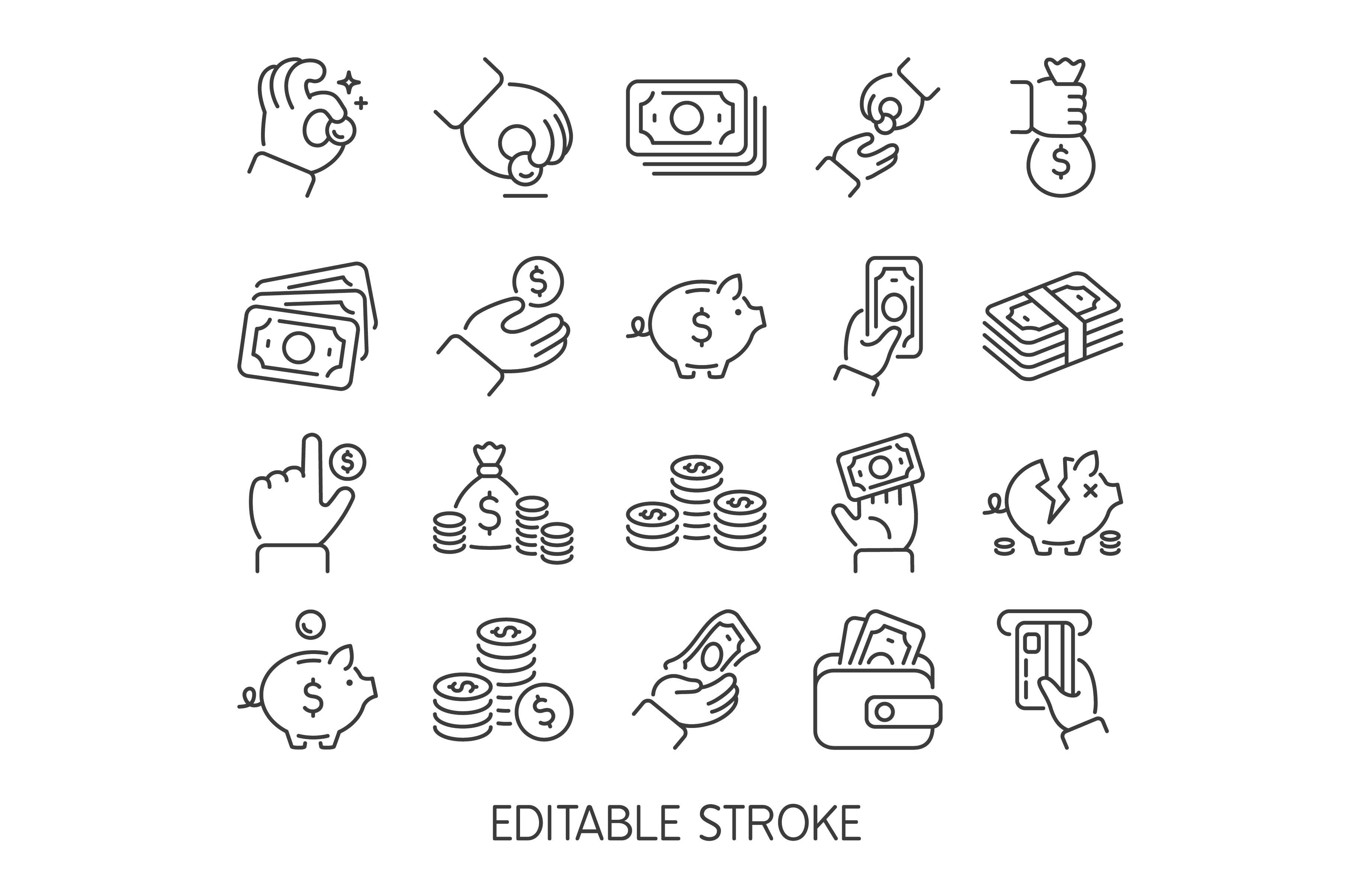 Line money icons, hands golding, a Finance Illustration by Ksania ...