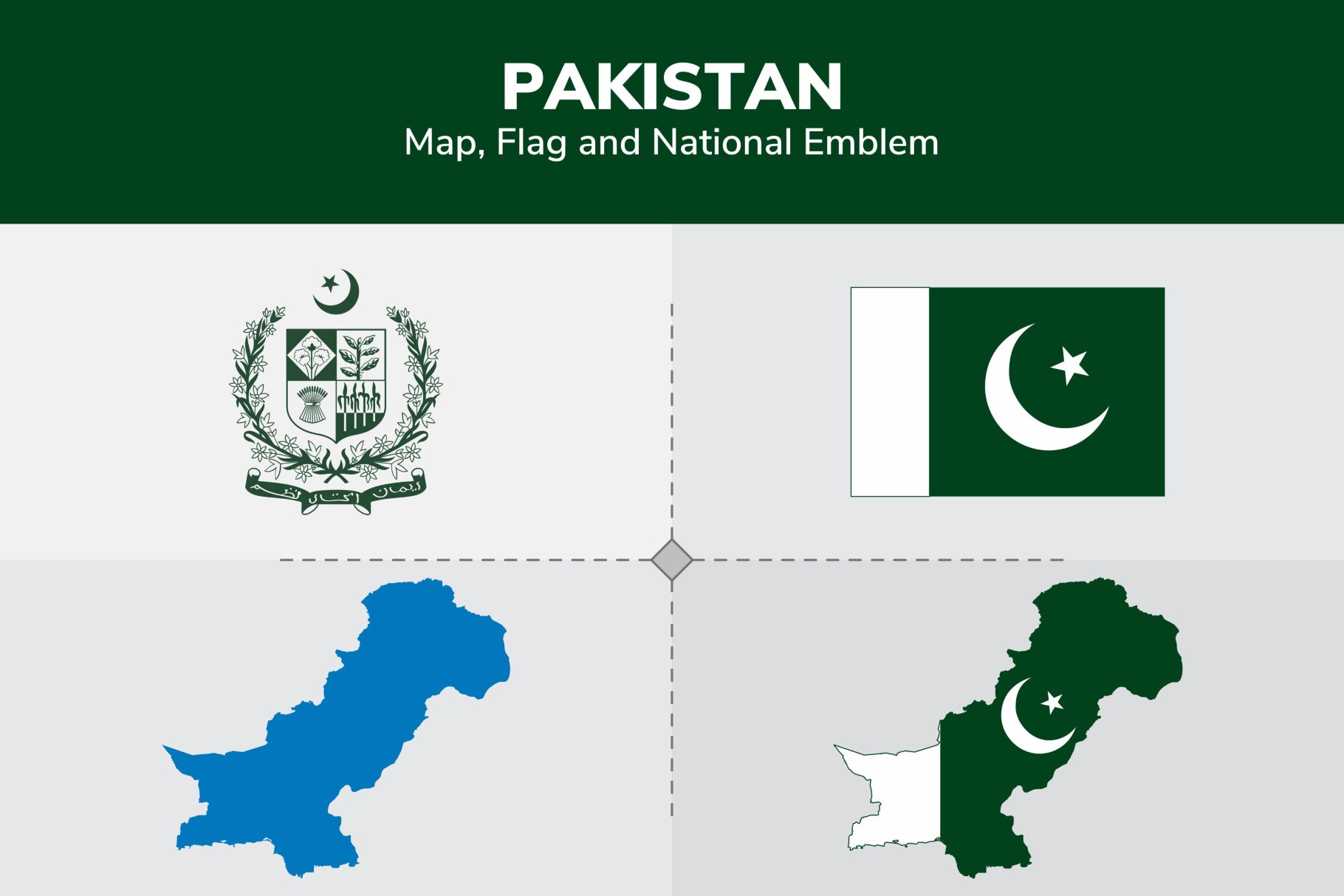 Pakistan Map, Flag & National Emblem | Object Illustrations ~ Creative ...