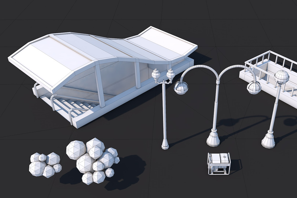 Low Poly Exterior City Street Props, an Architecture 3D Model by ...