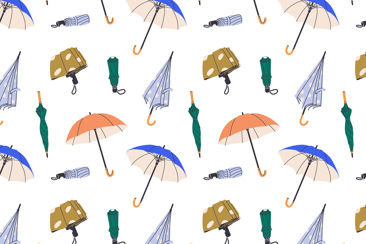 Umbrellas from rain seamless pattern, a Pattern Graphic by Good Studio