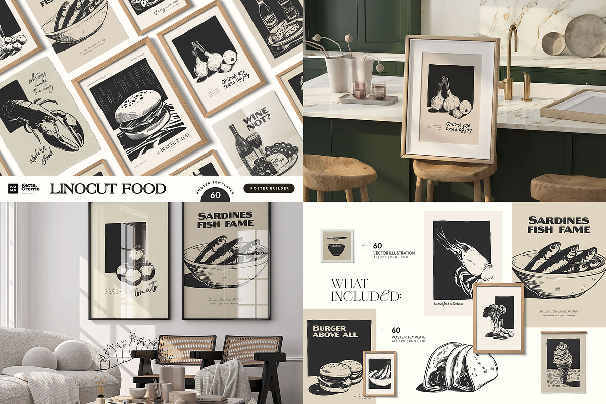 Linocut Poster Bundle | 11 in 01