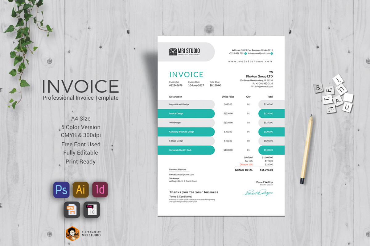 Professional Invoice Template, a Stationery Template by MRI STUDIO