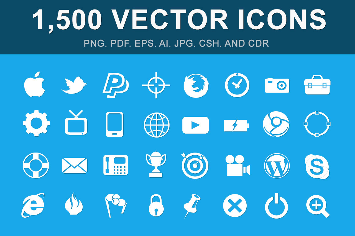 1,500 Vector Glyph Icons, an Icon by Mister Pixel