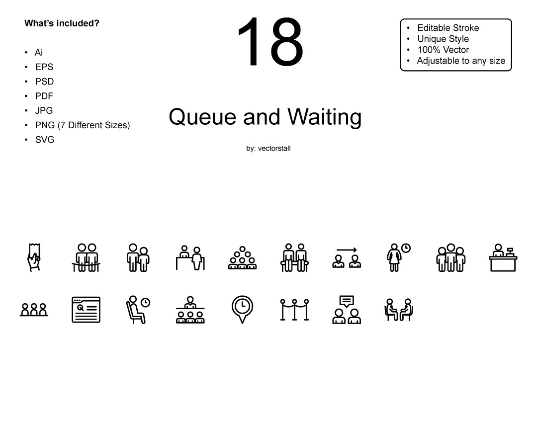 Queue and waiting, an Outline Icon by Vector Stall | Creative Market
