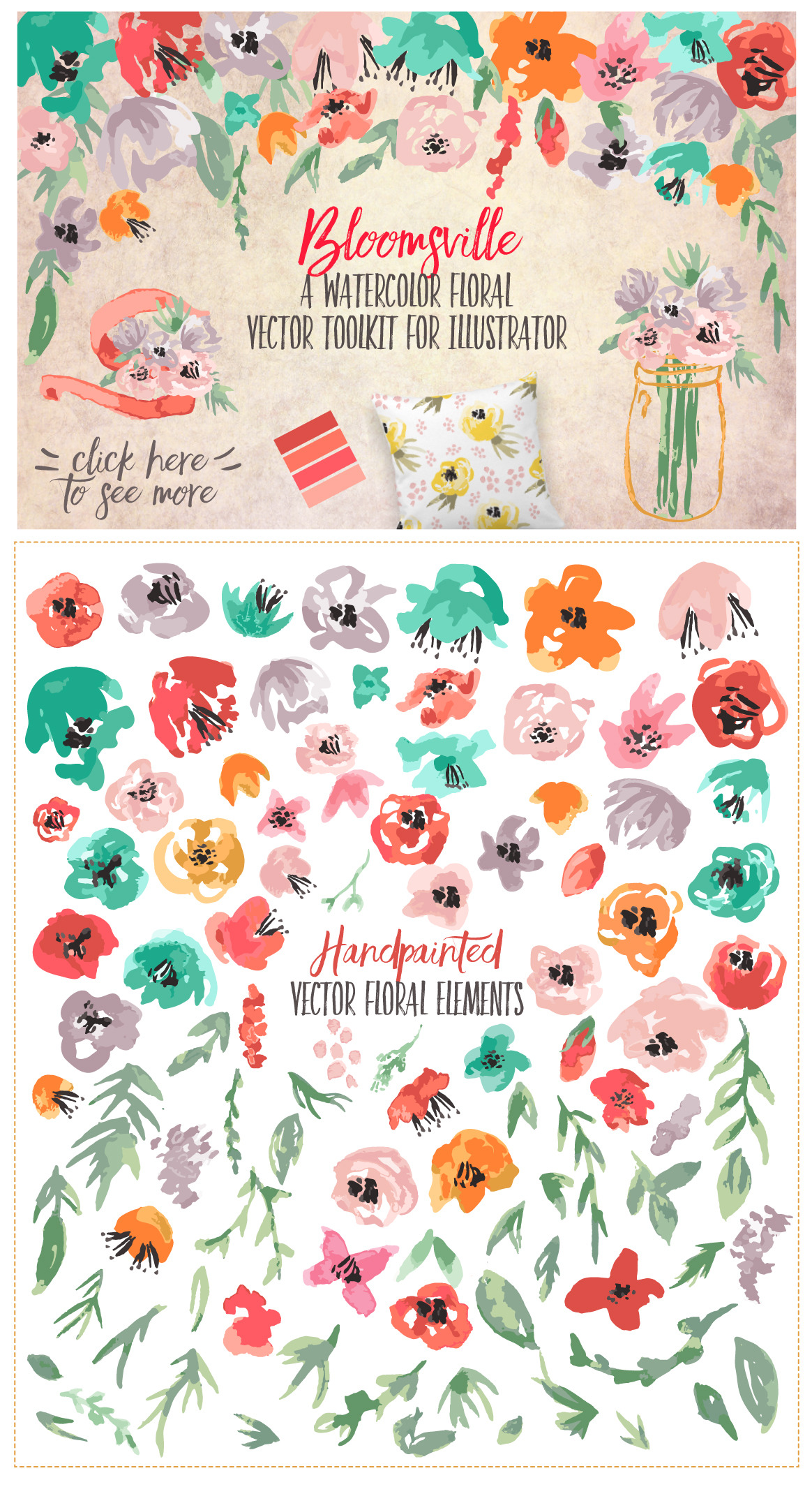 Watercolor Floral Vector Toolkit, an Object Graphic by Kim Thoa Designs