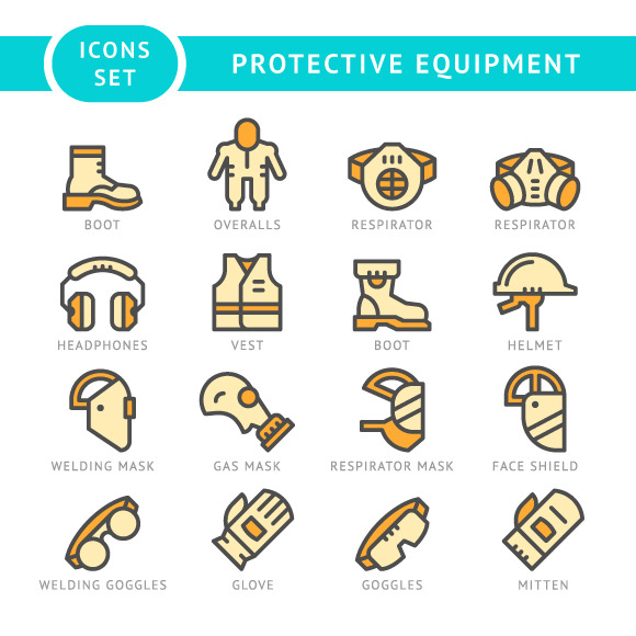 Set icons of protecting equipment, an Icon by motorama