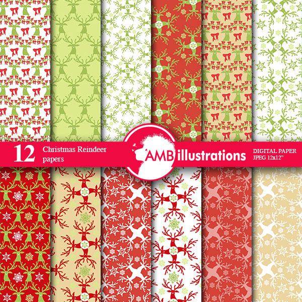 Christmas Reindeer Papers AMB-172, a Pattern Graphic by AMBillustrations