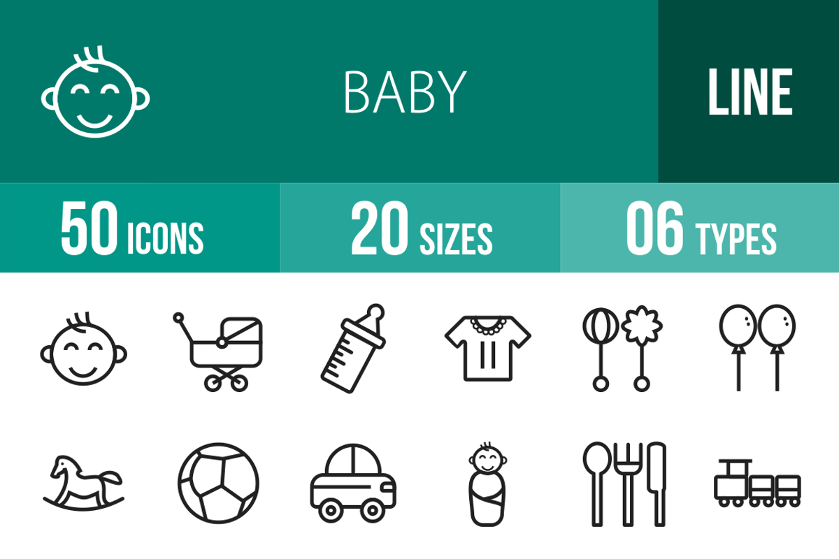 50 Baby Line Icons, an Outline Icon by IconBunny