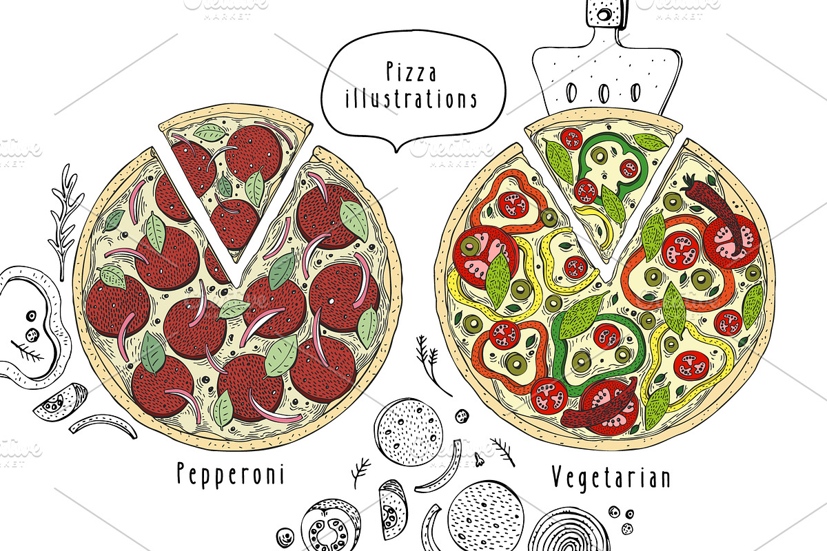 Pizza Vector Collection, a Food Illustration by Lubov Illustrations Shop