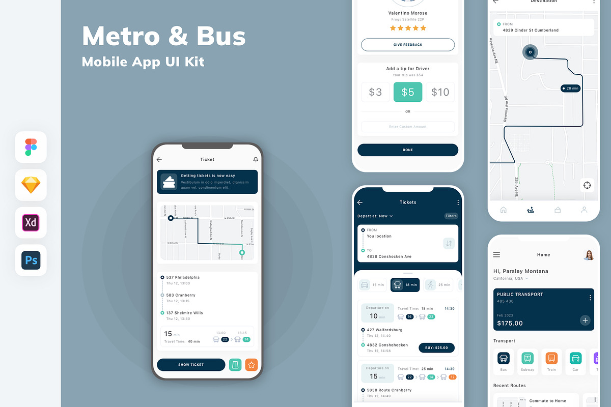 Metro & Bus Mobile App UI Kit, an UI Kit Template by uicube